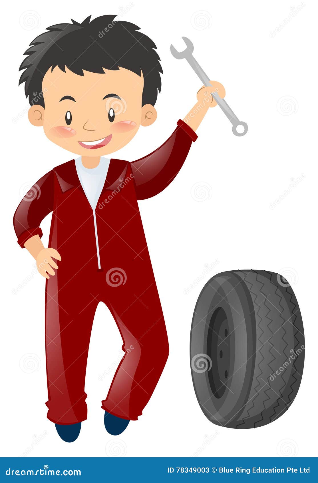Mechanic In Red Uniform With Tools Cartoon Vector | CartoonDealer.com ...