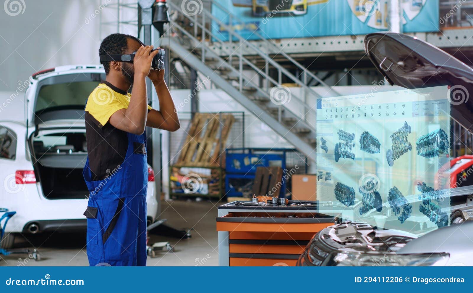 Worker Fixes Car with Software in VR Stock Photo - Image of maintenance ...