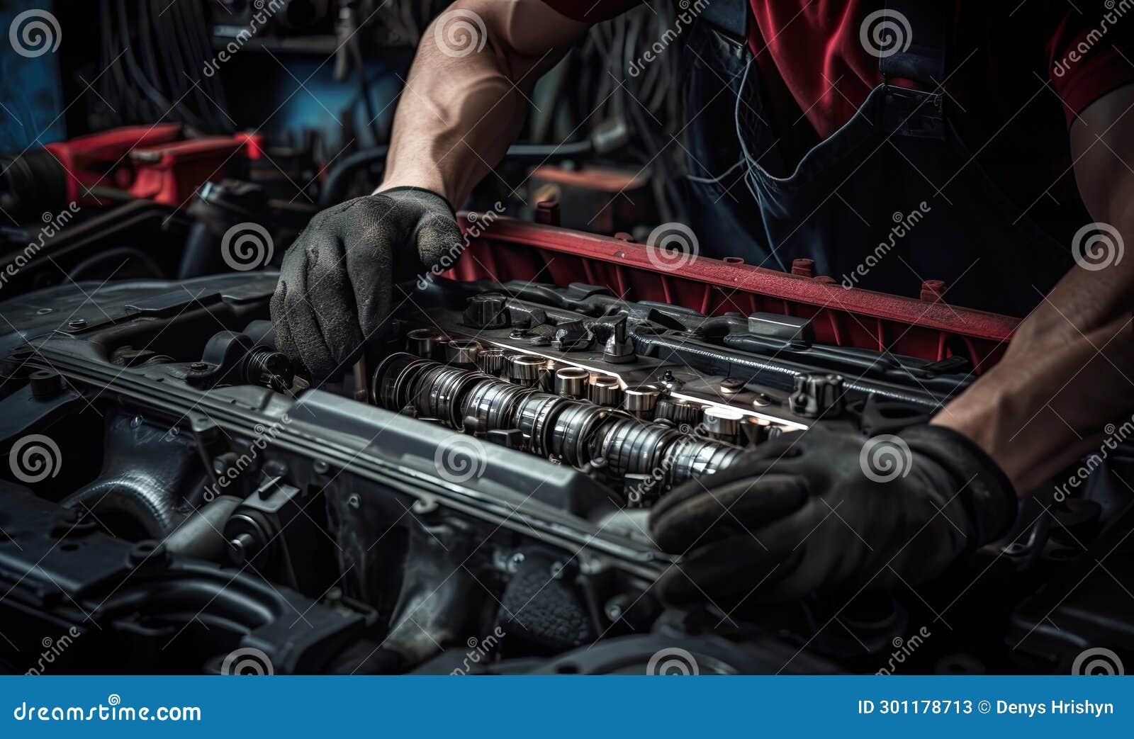 Mechanic Repairing a Car Engine with Precision and Skill Stock ...