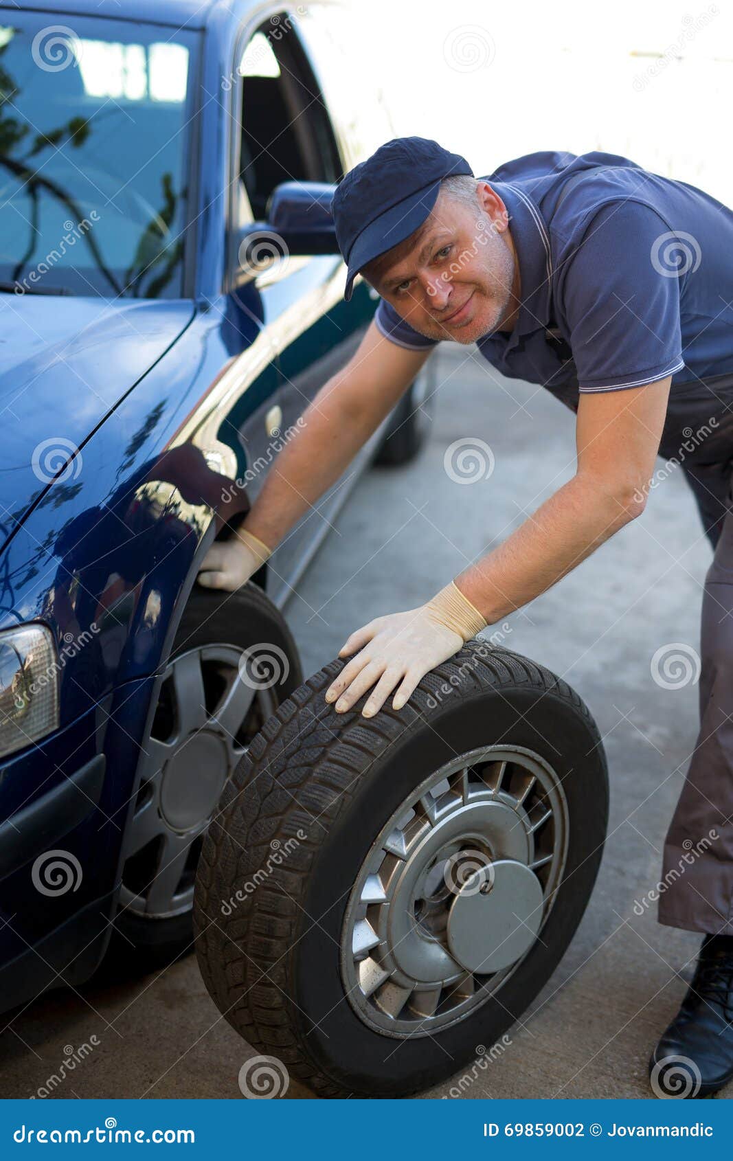 Mechanic Repairman Making Tyre in Workshop Stock Photo - Image of ...