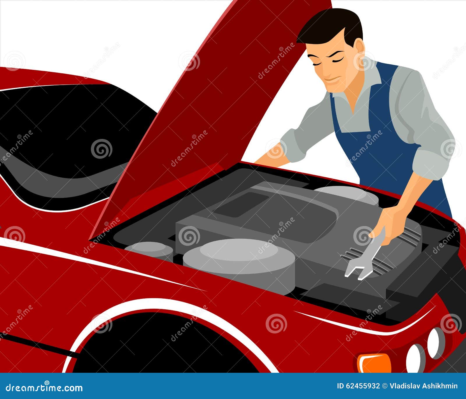 Mechanic repairs motor stock vector. Illustration of manual - 62455932