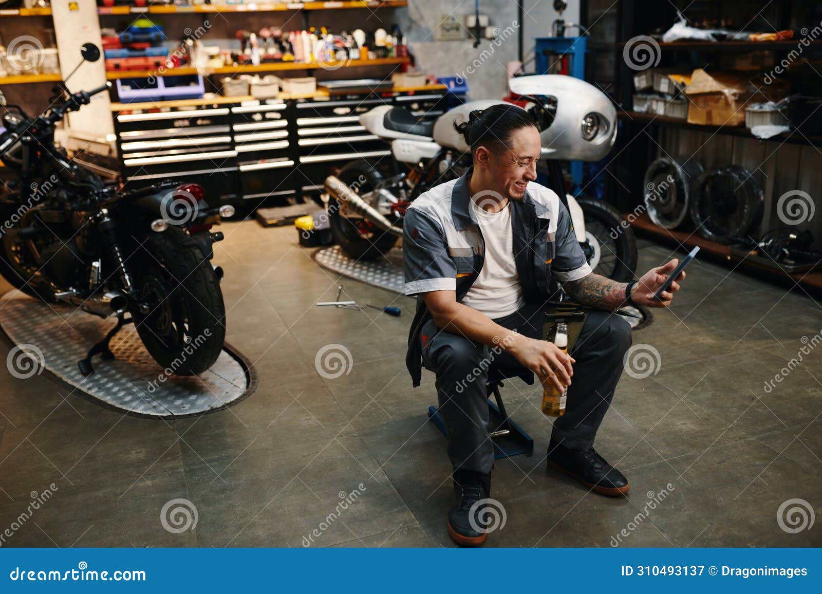 Mechanic Resting after Work Stock Image - Image of shift, technician ...