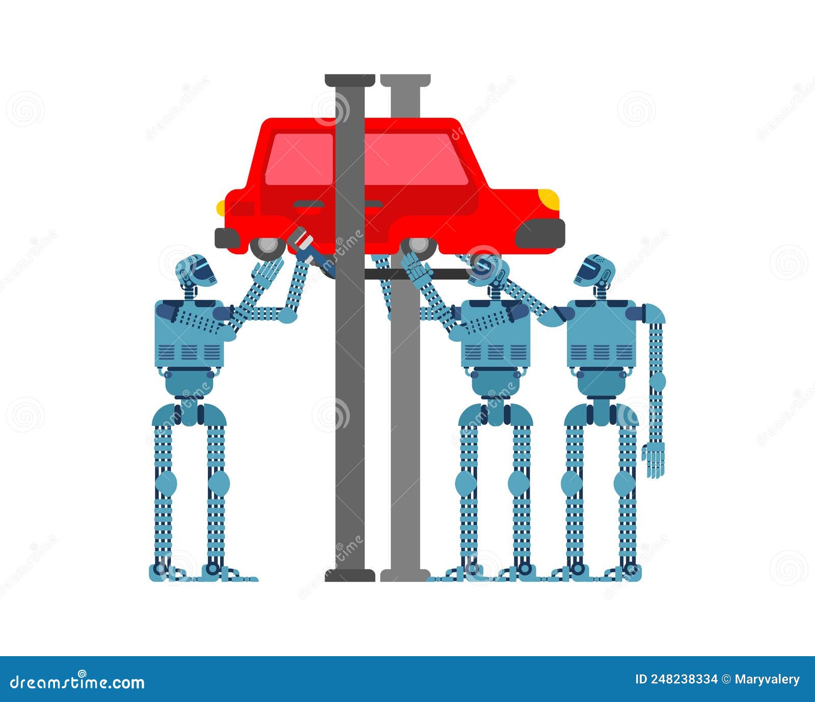 Mechanic Robots Fixing Car. Car Service of Future Stock Vector ...