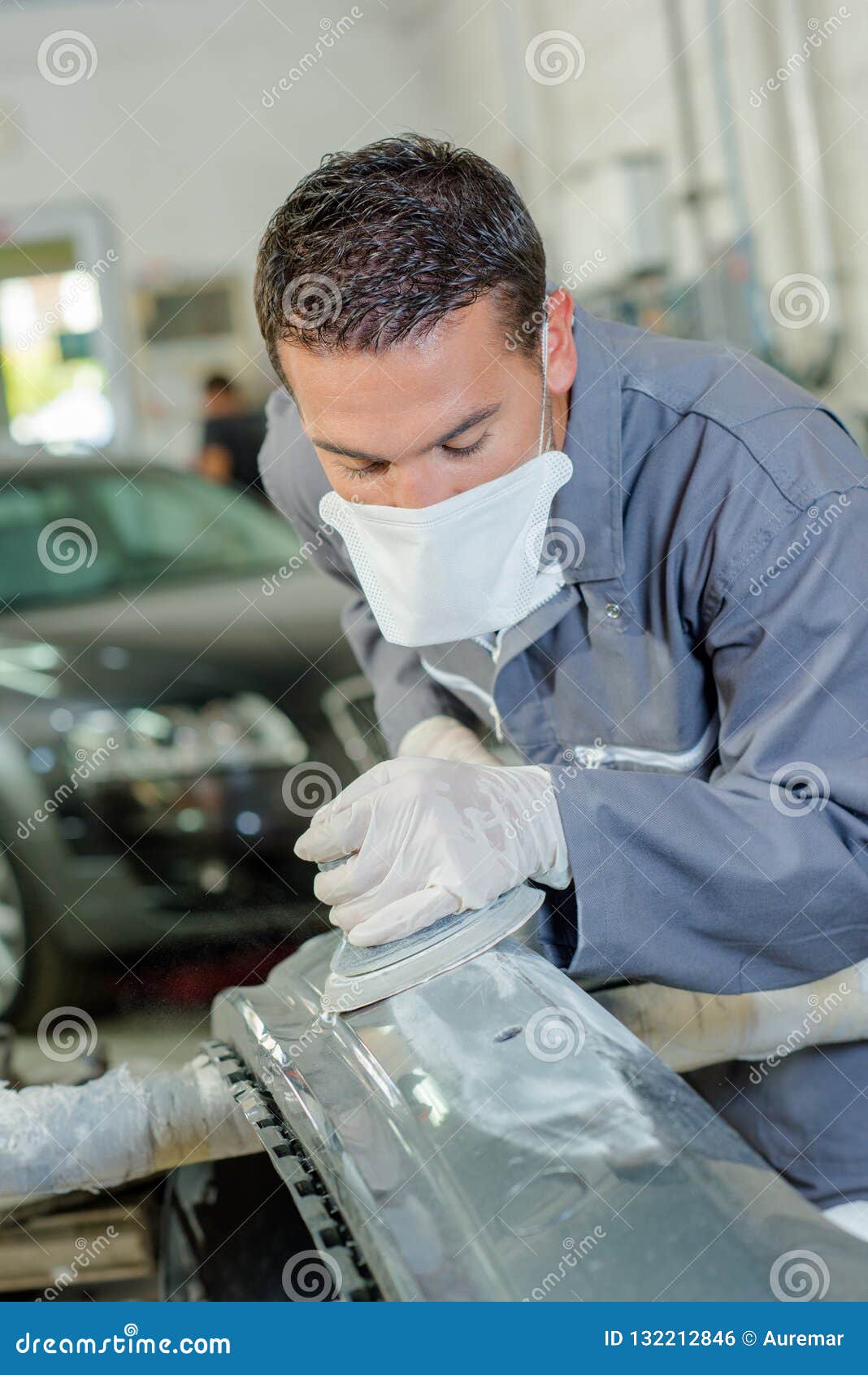 Mechanic Sanding Car Bodywork Stock Photo - Image of abrasive, glove ...