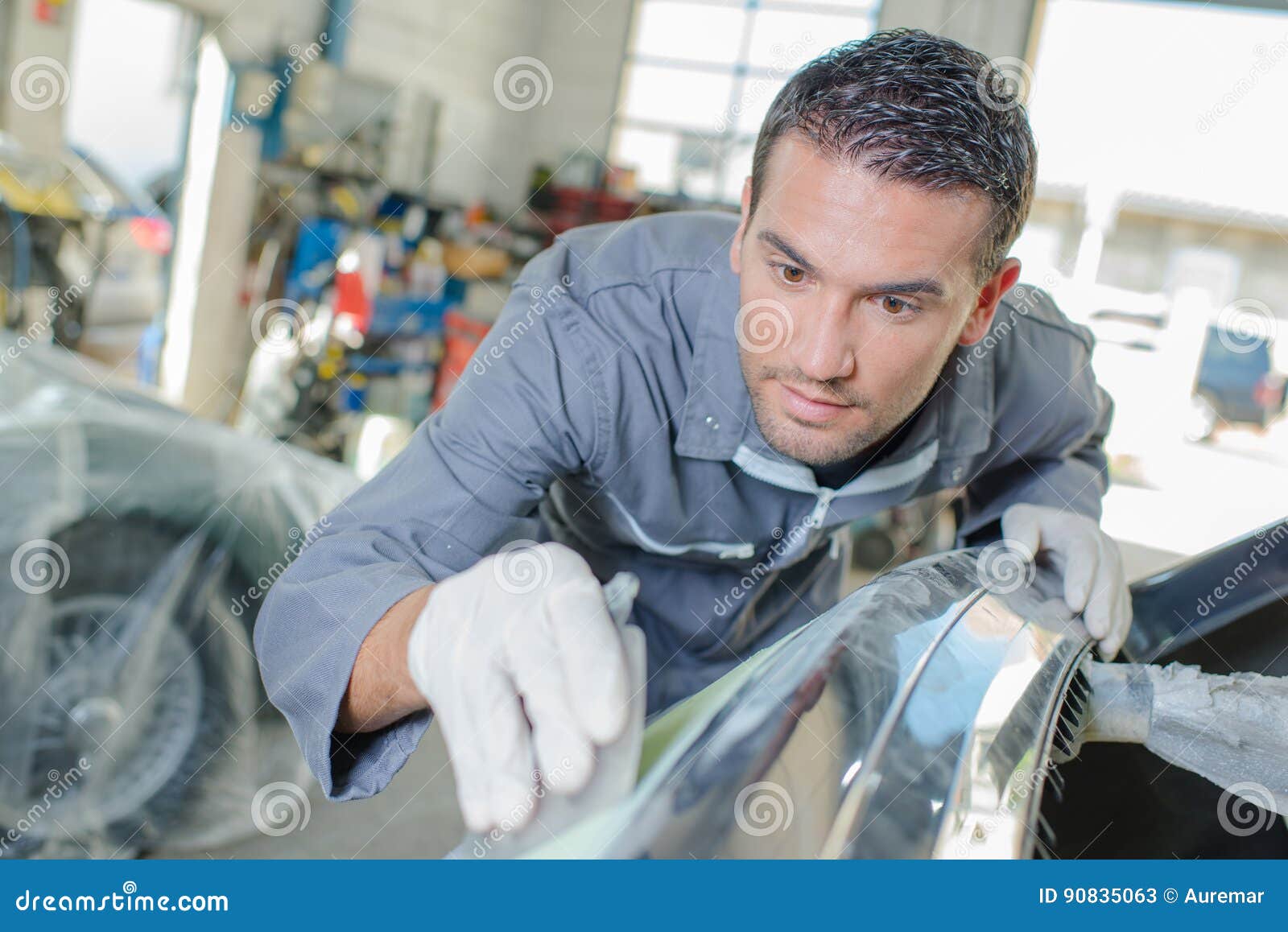 Mechanic Sanding Down Bumper Stock Image - Image of burnish, mechanic ...