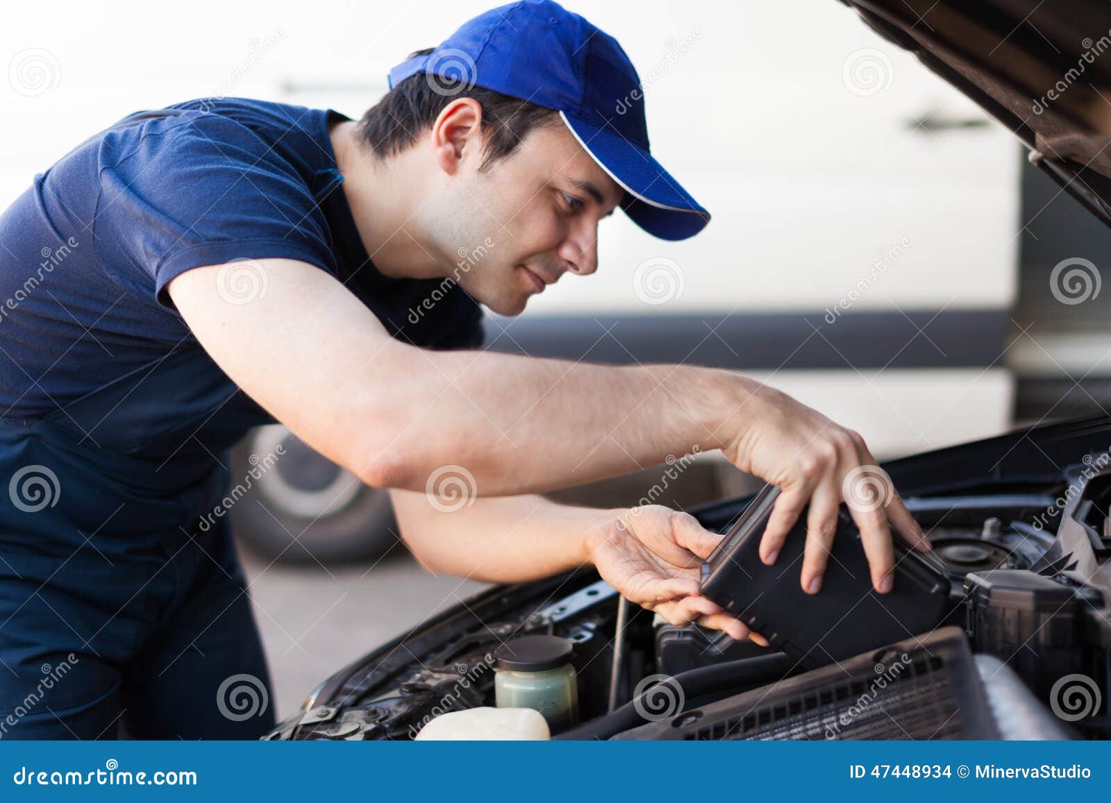 Mechanic Servicing a Car Engine Stock Photo - Image of tool, business ...