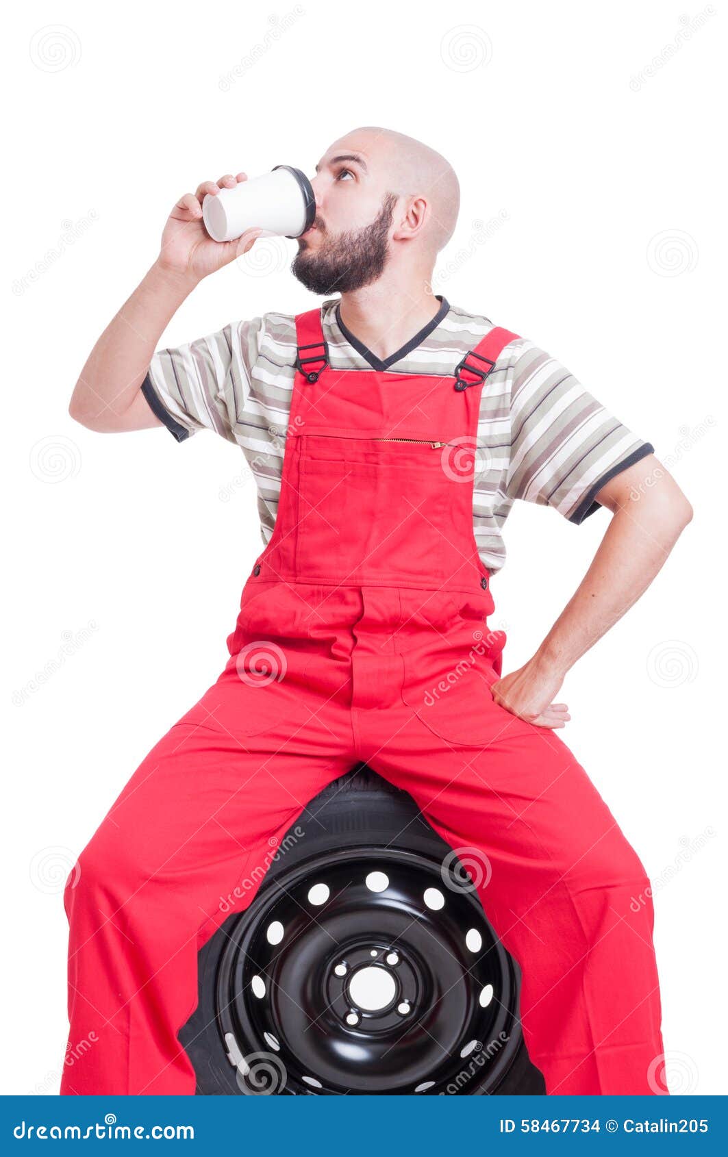Mechanic Taking a Break and Drinking Coffee Stock Photo - Image of ...