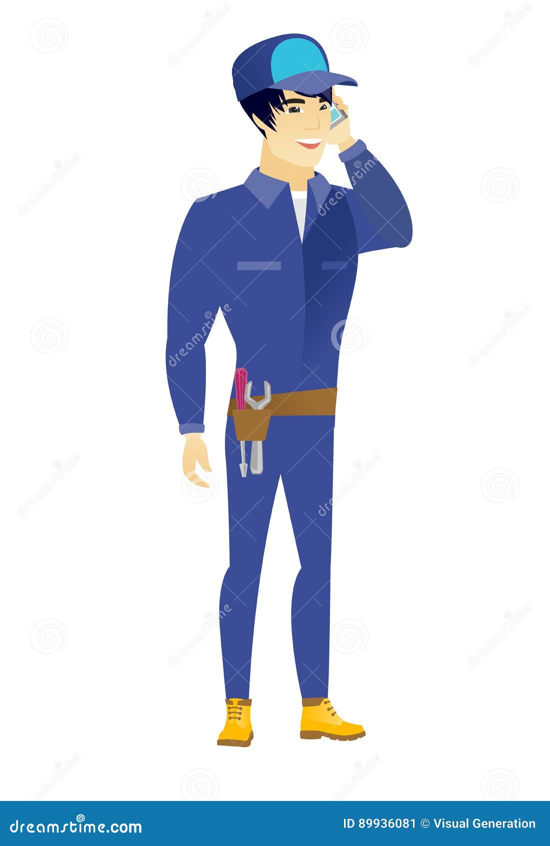 Mechanic Talking on a Mobile Phone. Stock Vector - Illustration of ...