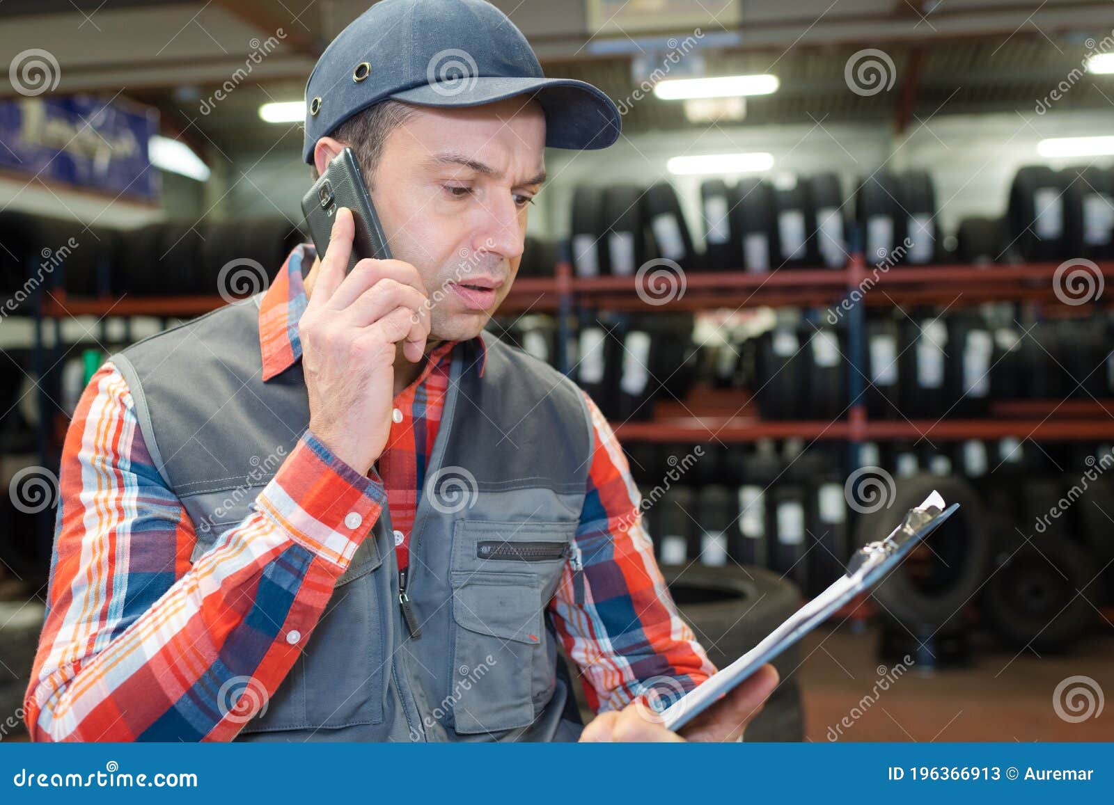 Mechanic Talking To Customer on Phone Stock Image - Image of speak ...