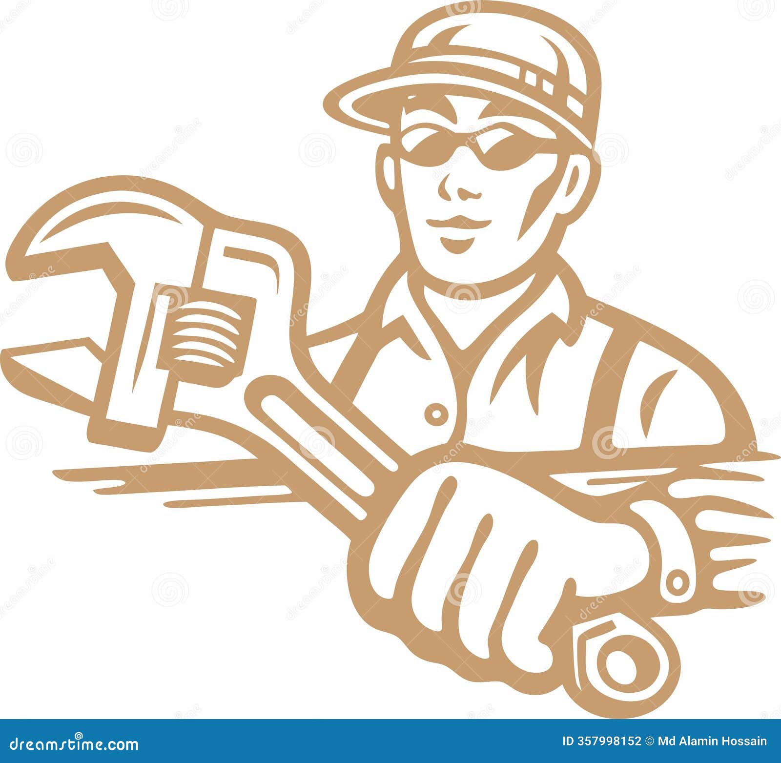 Mechanic Technician with Adjustable Wrench Tool Illustration Vector ...