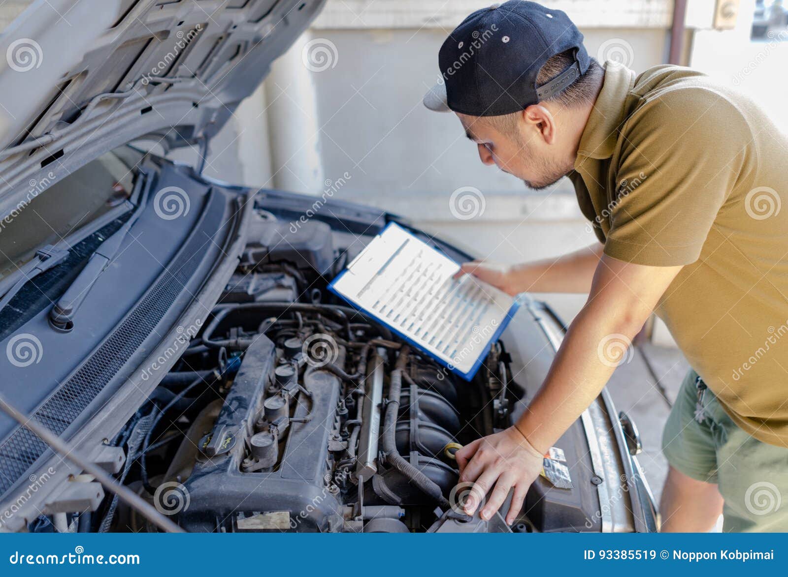 Mechanic Technician Service Check Level Water And Add Water On Radiator ...