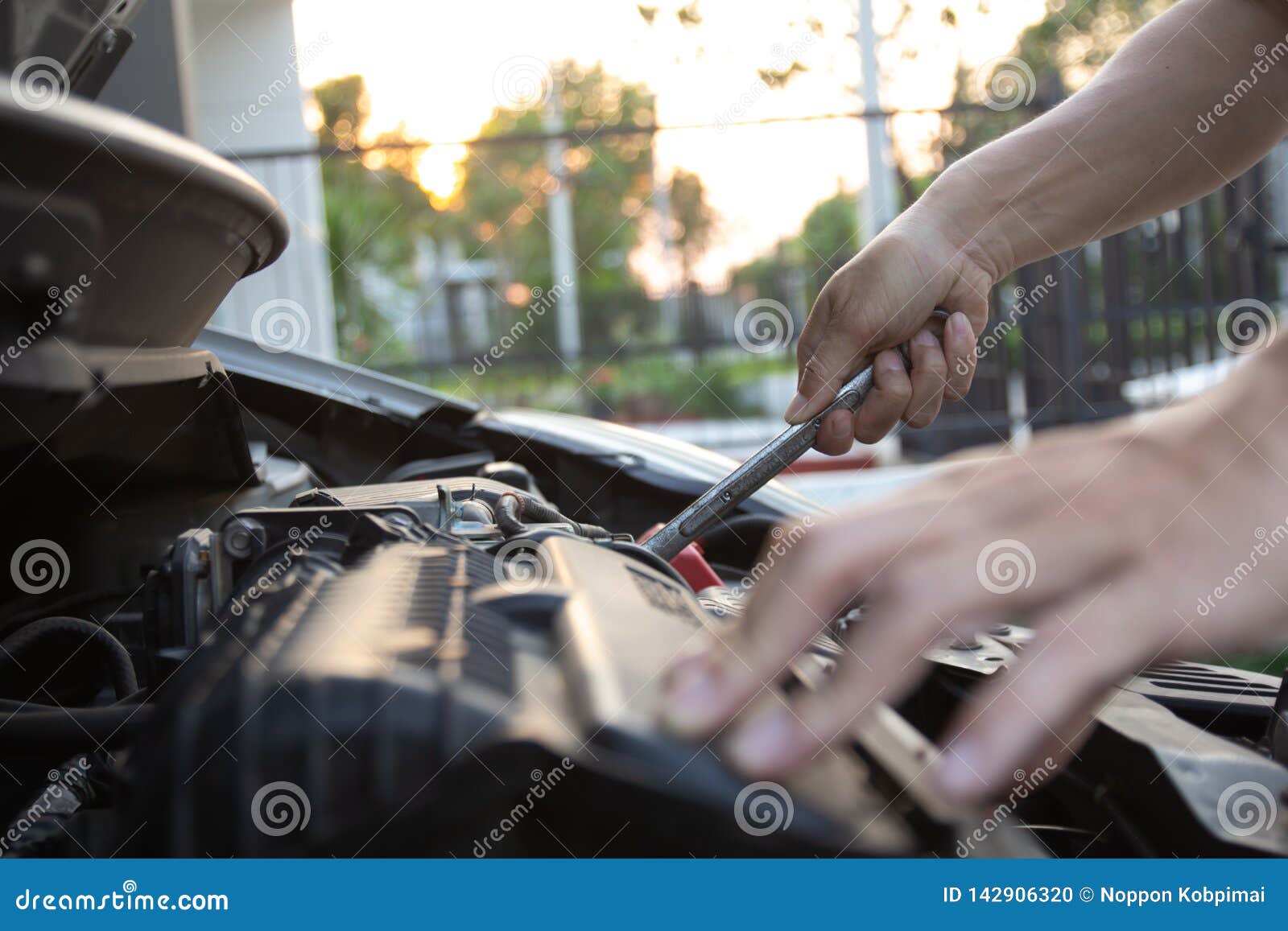 Mechanic, Technician Man Holding Spanner Checking Car Engine. Car ...