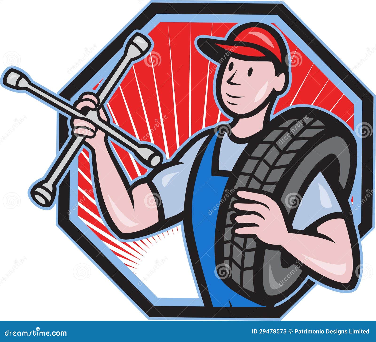 Mechanic with Tire Socket Wrench and Tire Stock Vector - Illustration ...