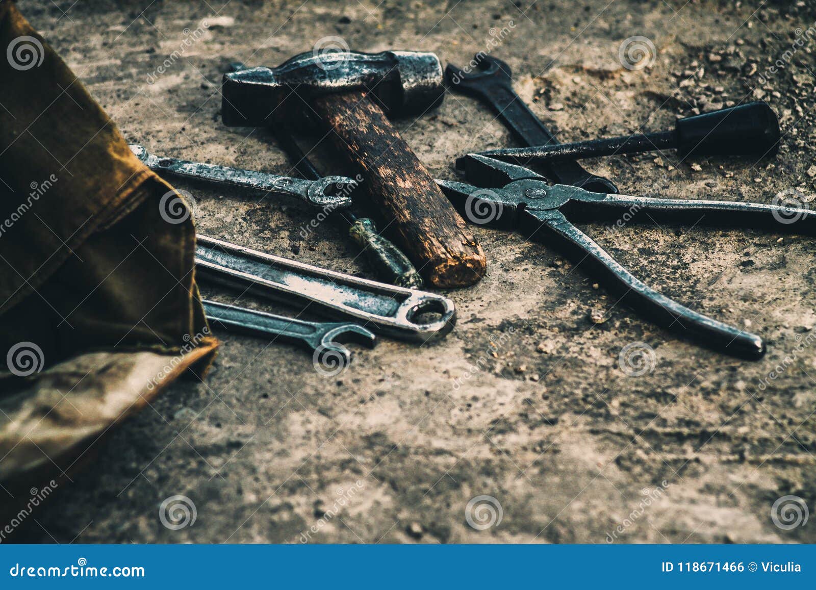 Mechanic Tools. Authentic Tools. Set of Different Garage Tools. Stock ...