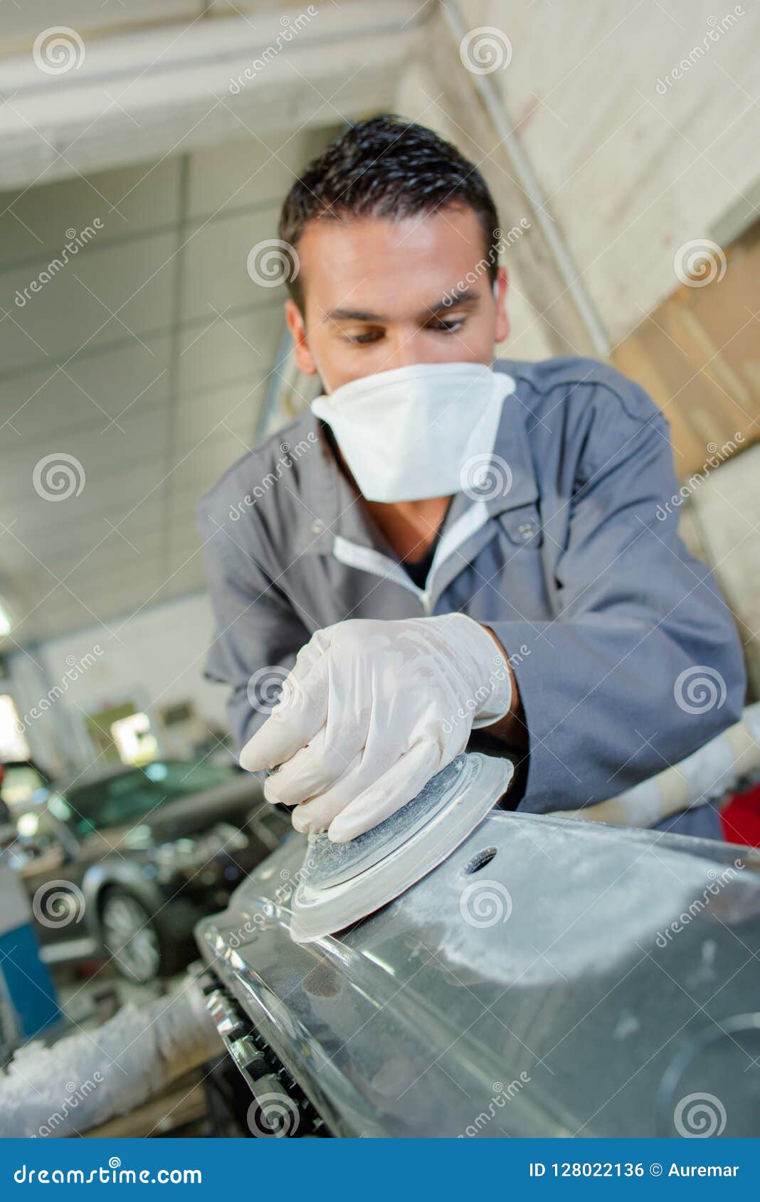 Mechanic Using Circular Machine on Car Panel Stock Photo - Image of ...