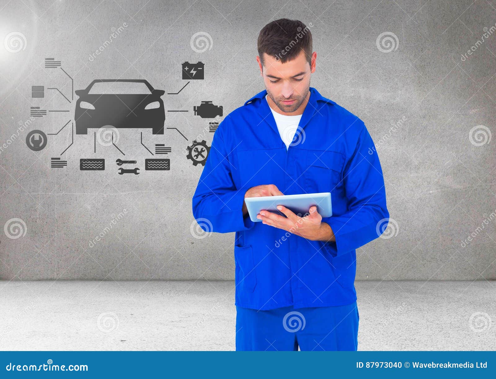 Mechanic Using Digital Tablet Against Car Mechanic Interface In ...