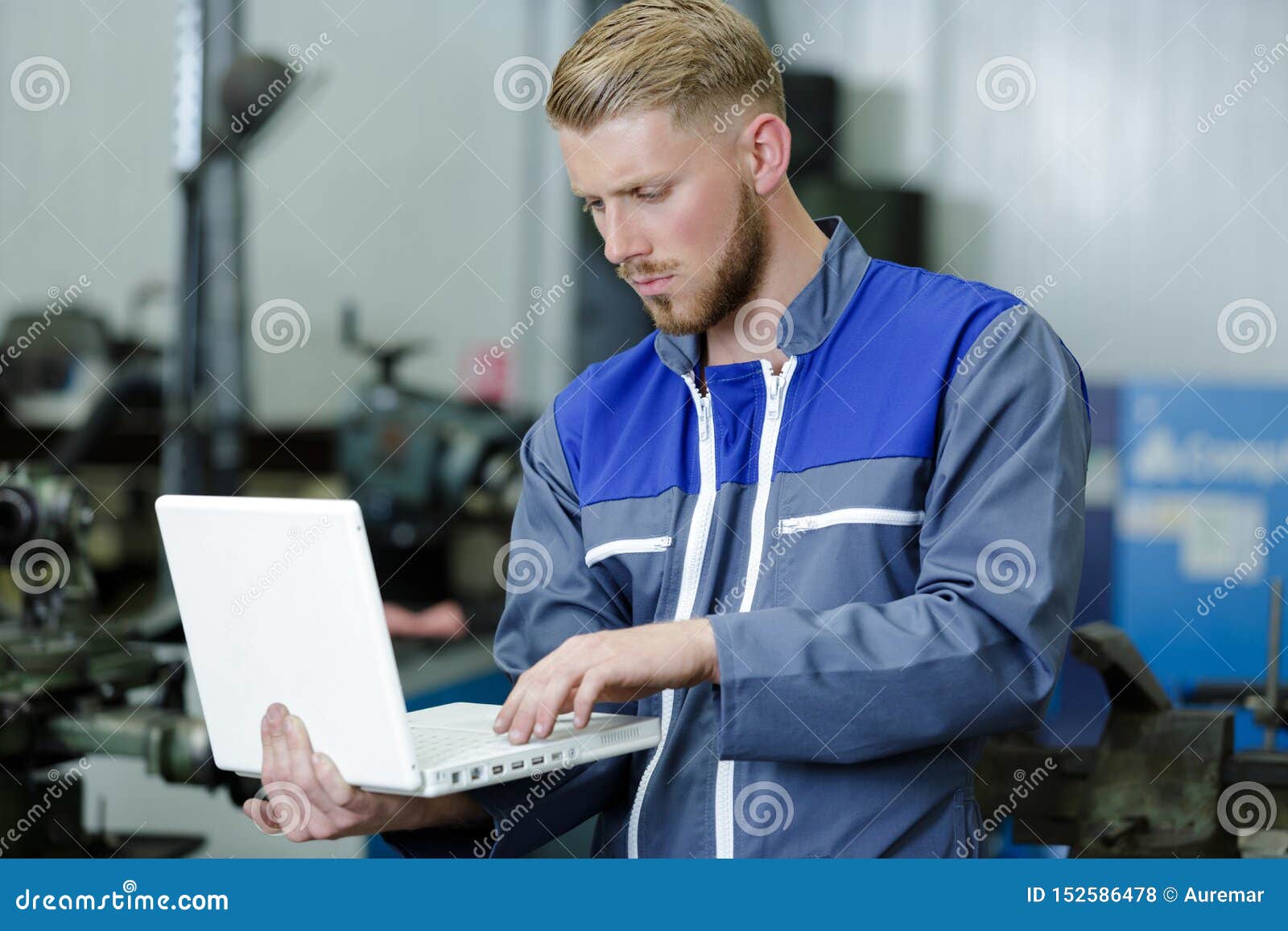 Mechanic Using Laptop for Checking Car Engine Stock Photo - Image of ...