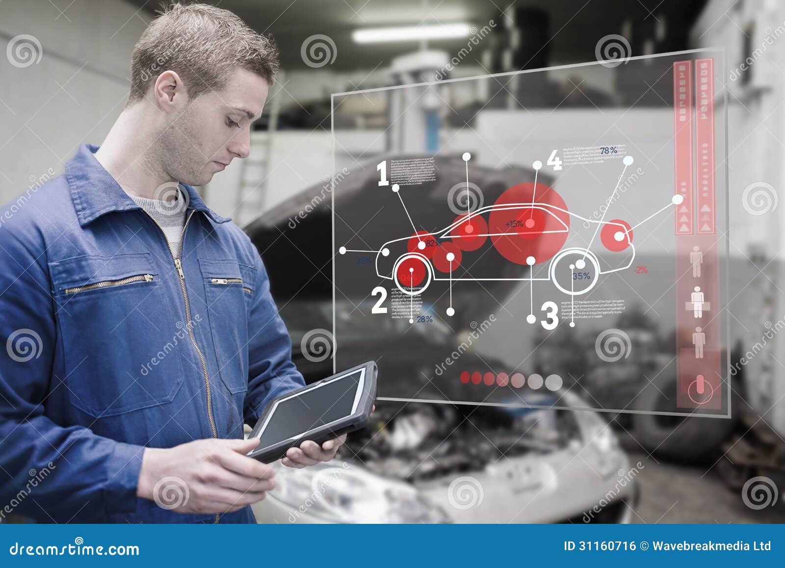 Mechanic Using Tablet and Futuristic Interface Stock Photo - Image of ...