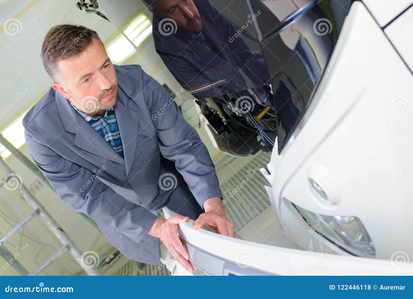 Mechanic with Vehicle Front Panel Stock Photo - Image of work ...
