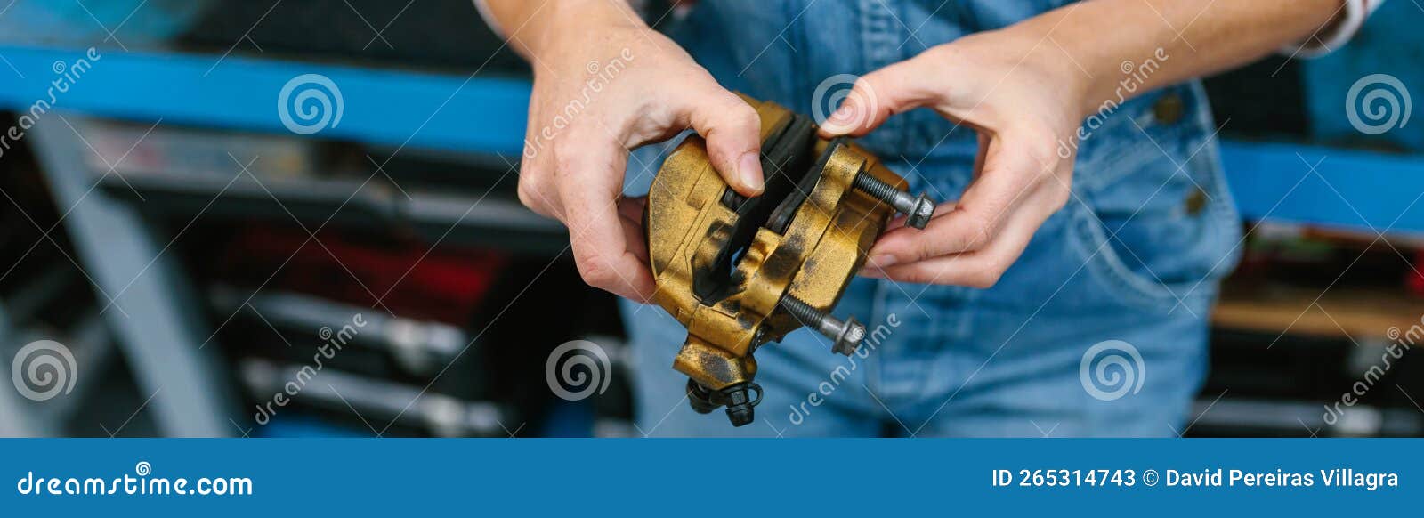 Mechanic Woman Checking Caliper Brake System on Garage Stock Image ...