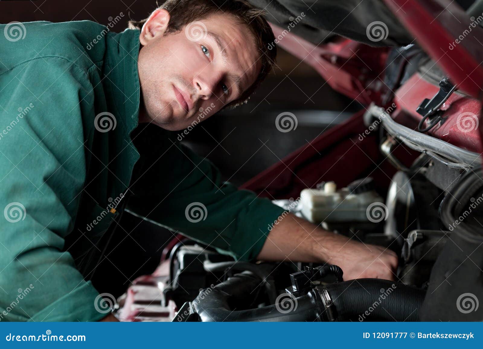 Mechanic at Work Fixing Auto in Auto Service Stock Image - Image of ...