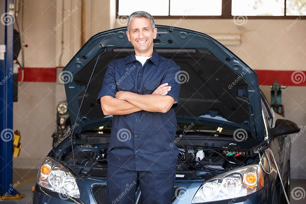 Mechanic at Work in Front of Car Stock Image - Image of proprietor ...