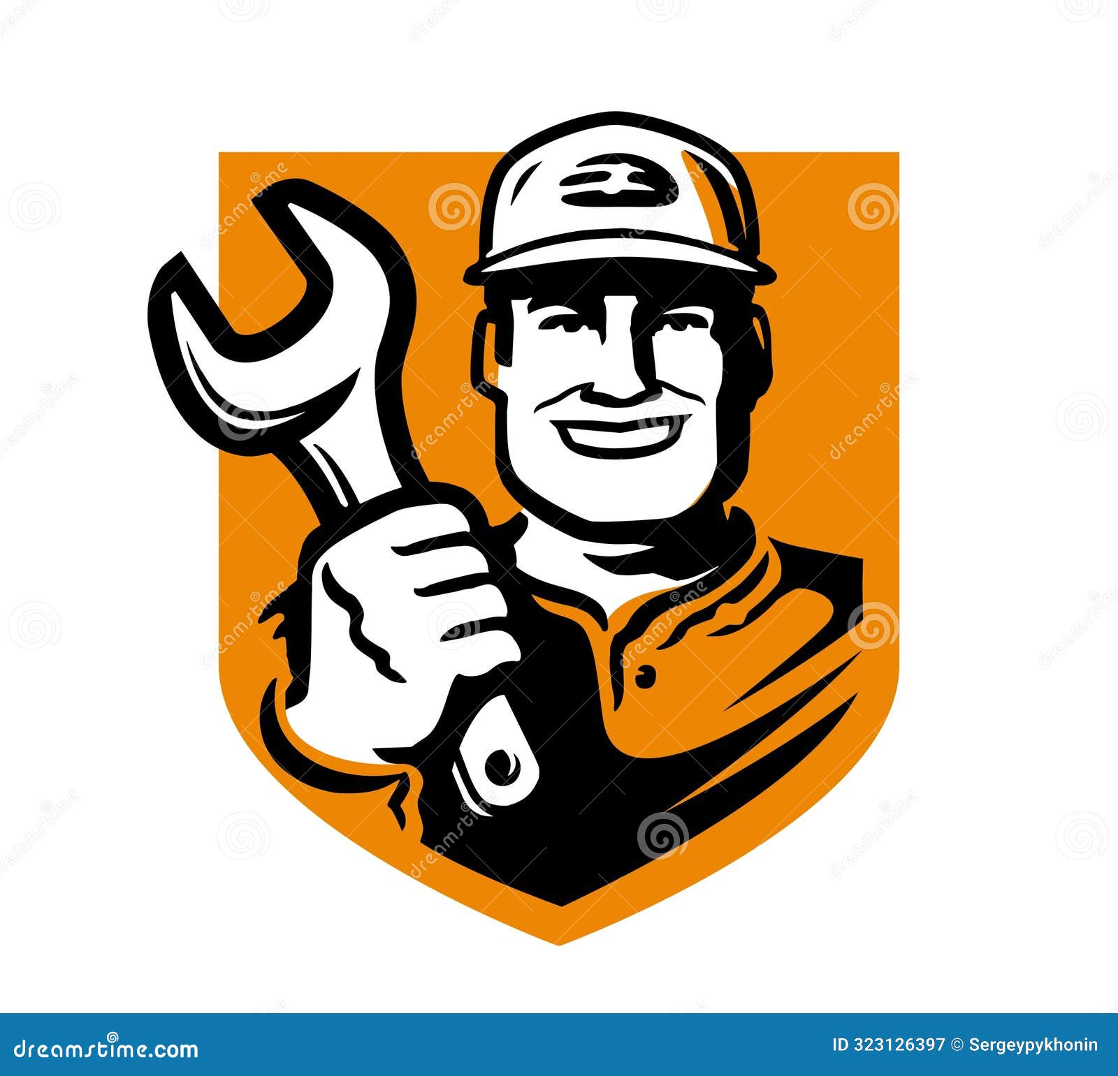 Mechanic with Work Tool, Logo. Construction Worker and Wrench. Emblem ...