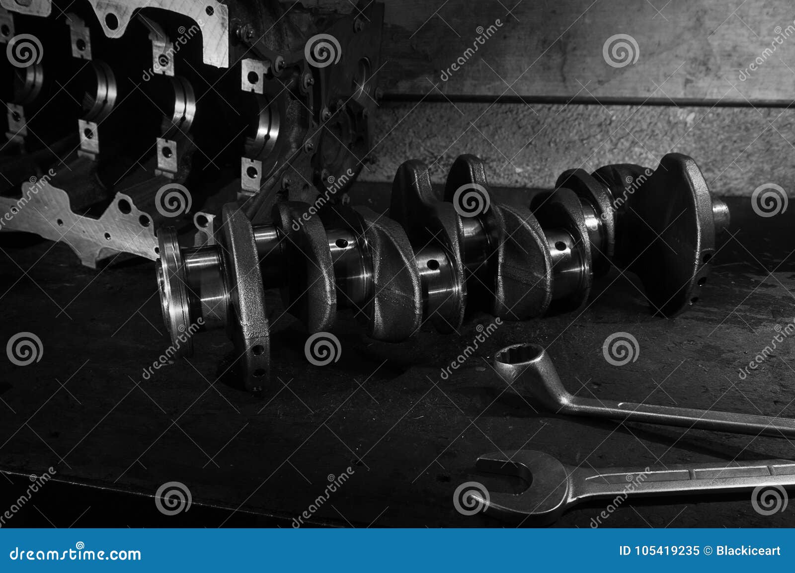 Mechanic Workbench with Wrench and Cranckshaft Stock Image - Image of ...