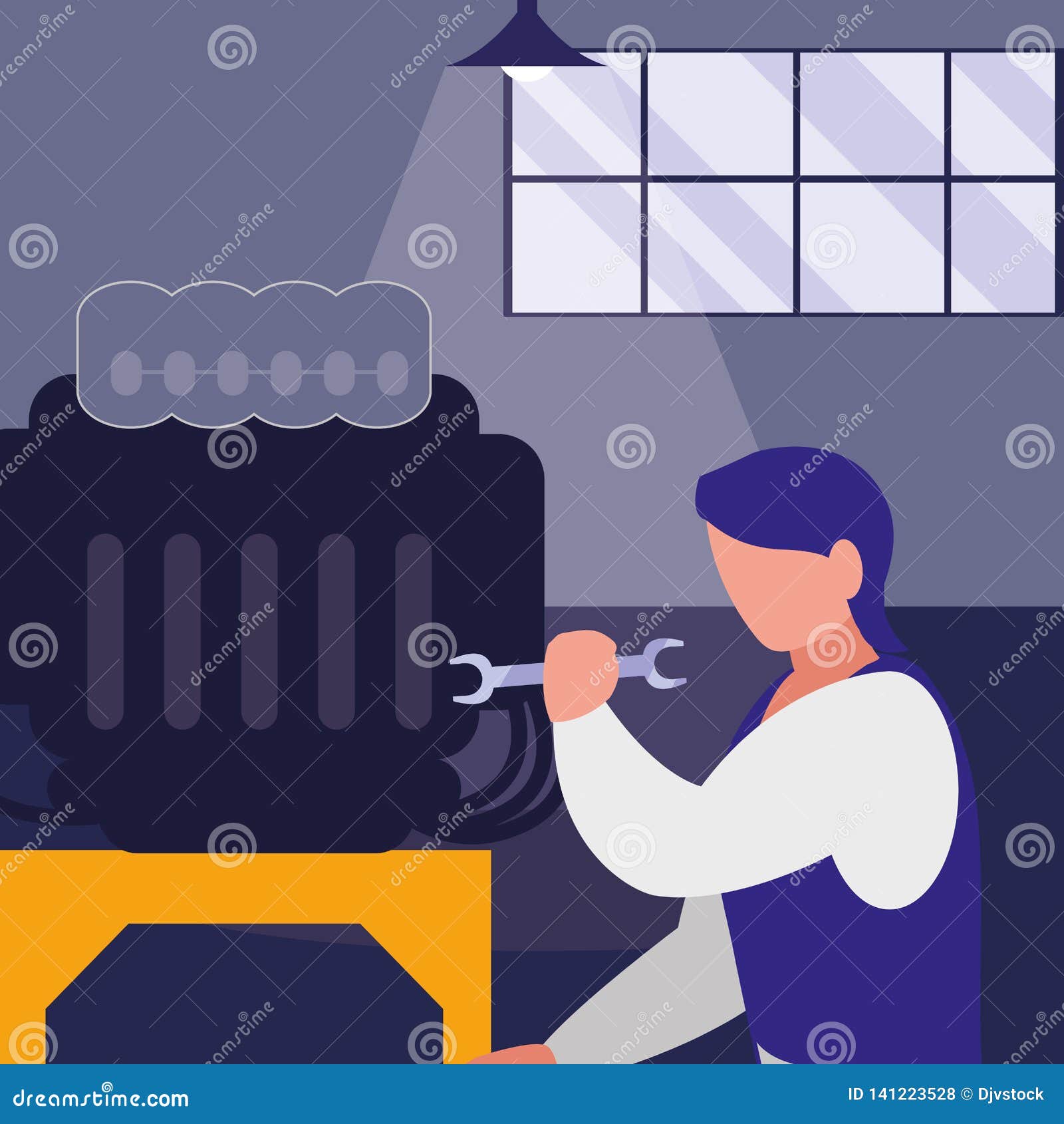 Mechanic Worker with Car Engine Stock Vector - Illustration of motor ...