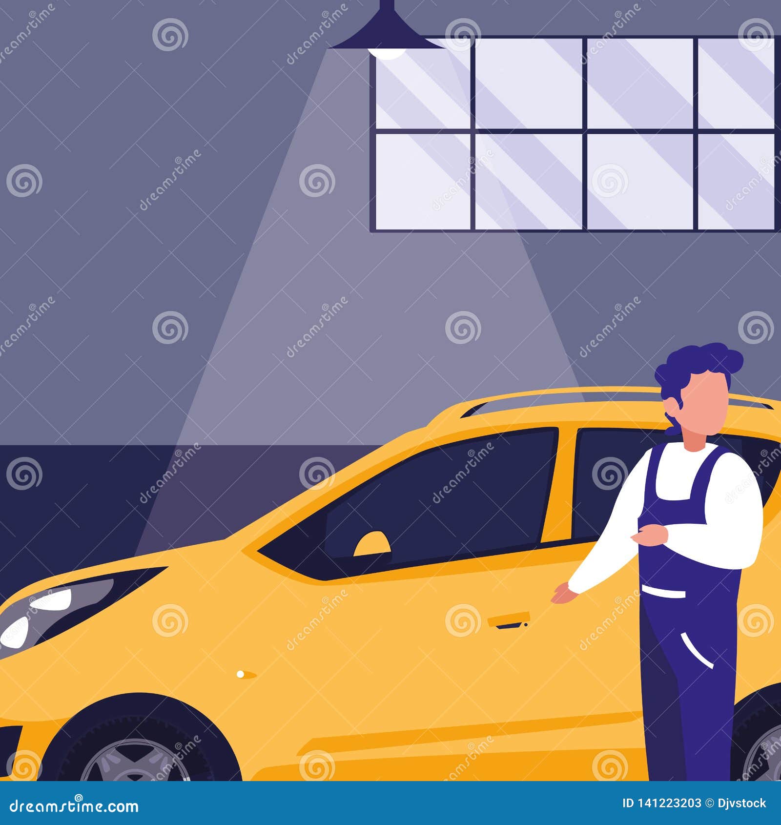 Mechanic Worker with Car in the Workshop Stock Vector - Illustration of ...