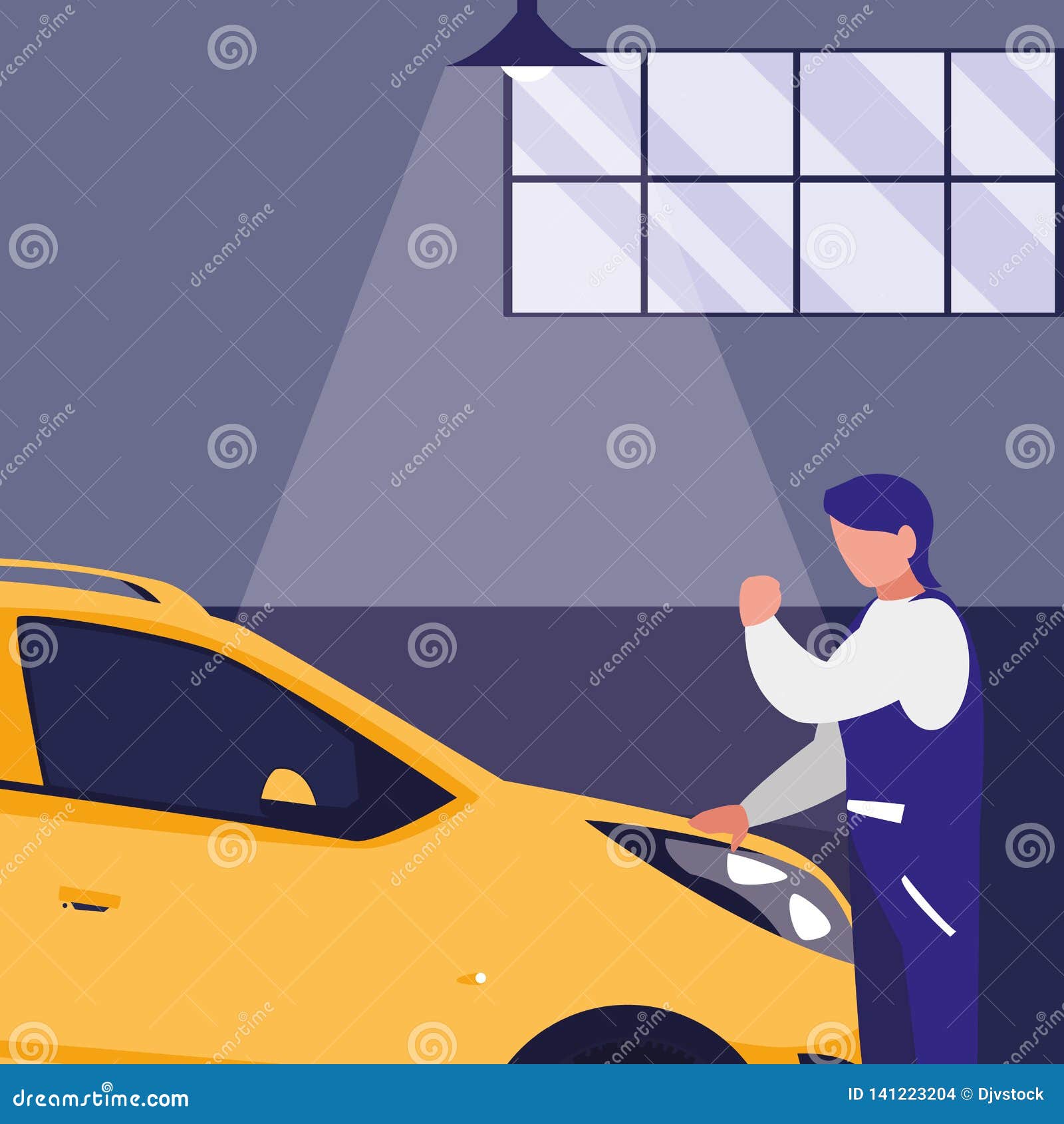 Mechanic Worker with Car in the Workshop Stock Vector - Illustration of ...