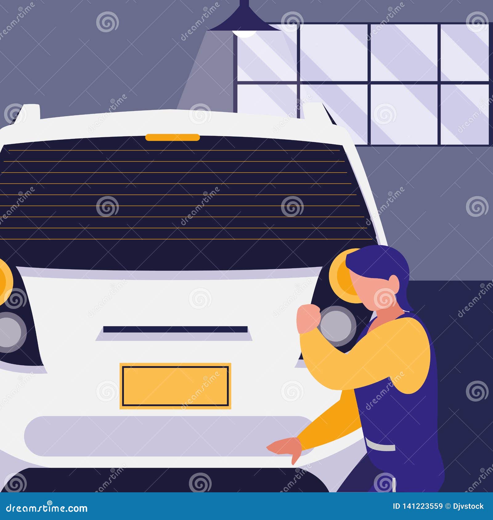 Mechanic Worker with Car in the Workshop Stock Vector - Illustration of ...