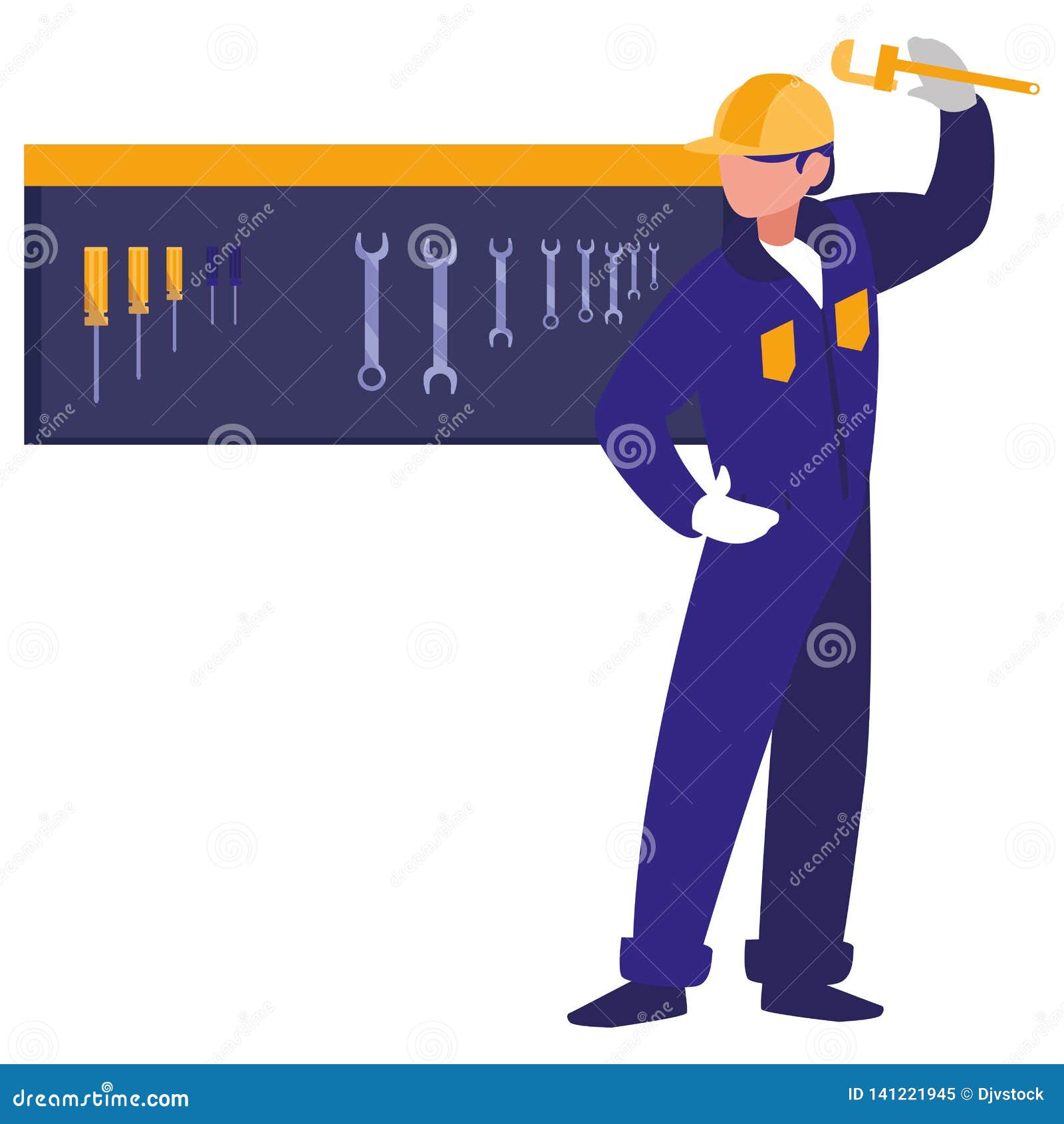 Mechanic Worker with Tools Board Hanging Stock Vector - Illustration of ...