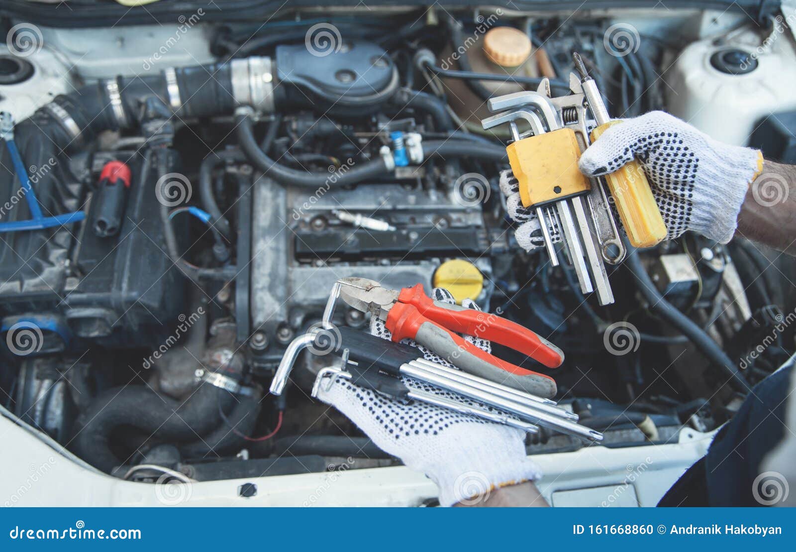 Mechanic Working in Auto Repair. Hands of Tools Stock Photo - Image of ...