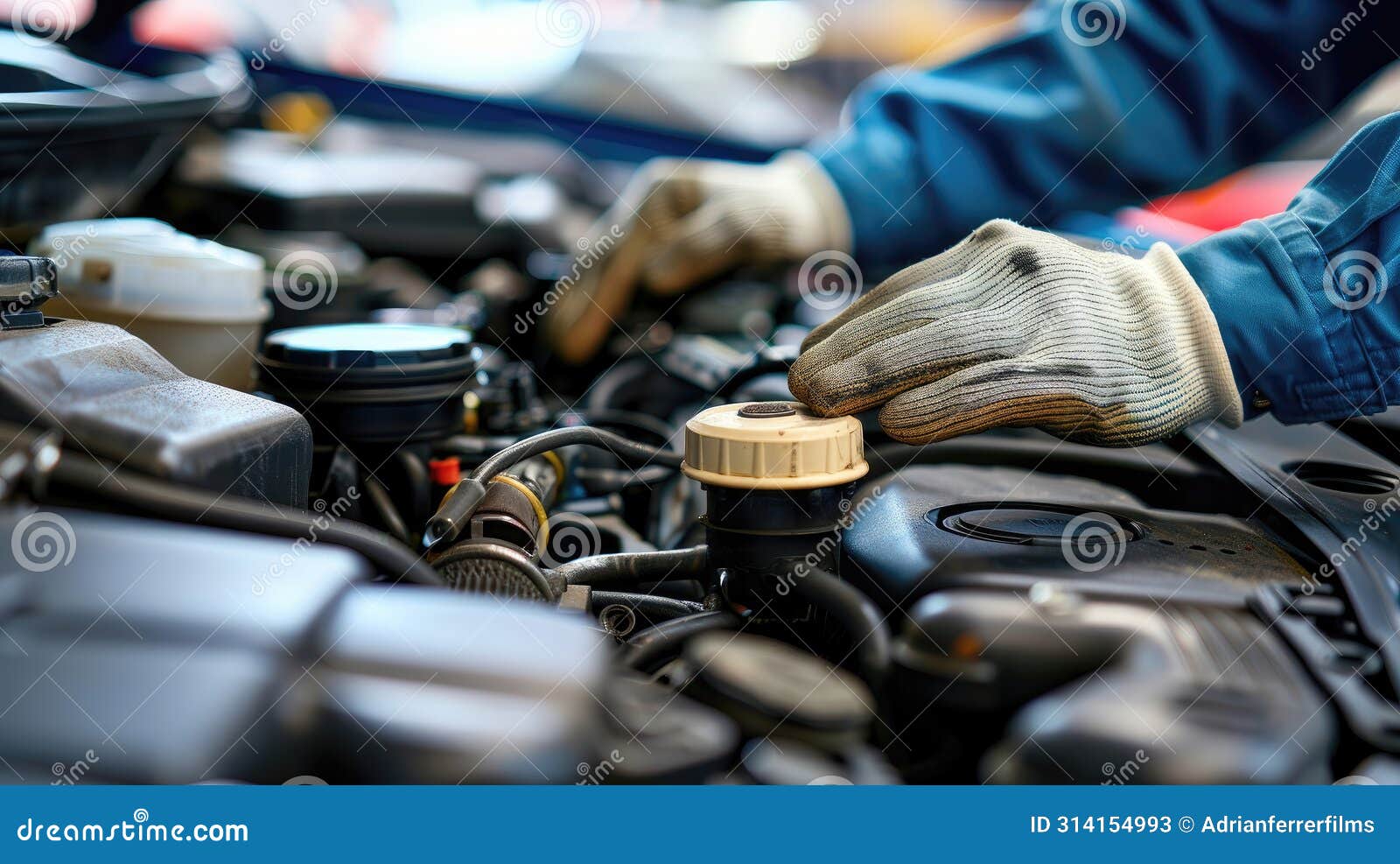 A Mechanic is Working on a Car Engine, Checking the Oil Level Stock ...