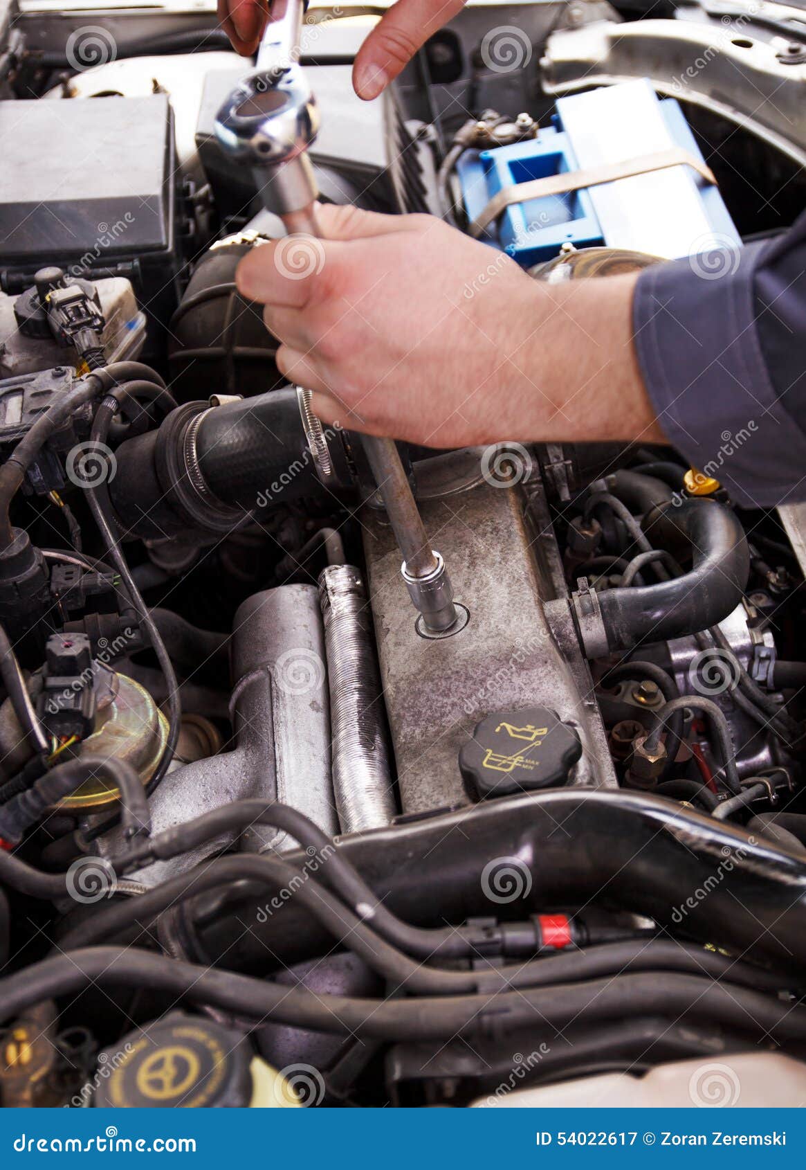 Mechanic Working in a Car Under the Hood Stock Image - Image of motor ...