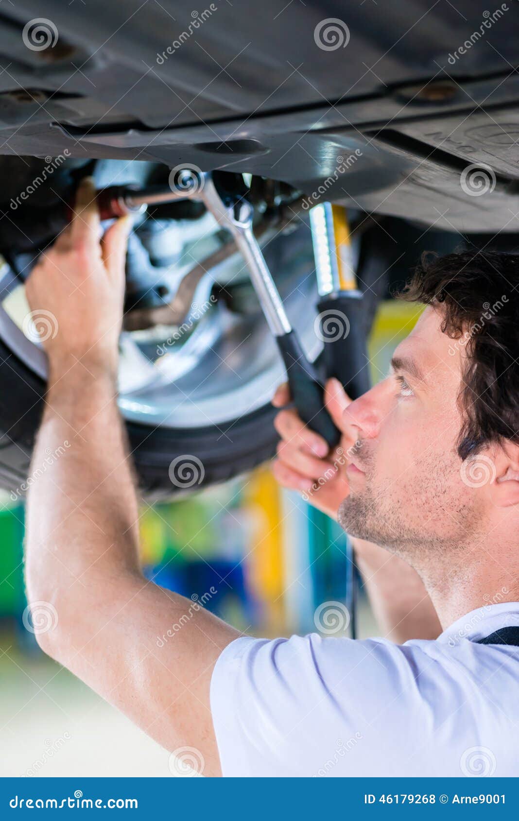 Mechanic Working in Car Workshop Stock Photo - Image of motor ...