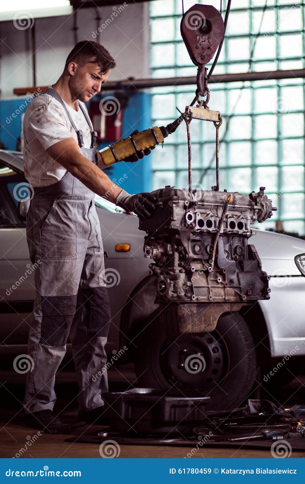 Mechanic Working with Engine Stock Image - Image of mechanist, control ...