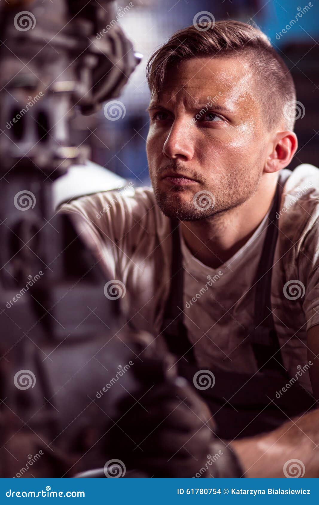 Mechanic Working with Engine Stock Photo - Image of portrait, focused ...