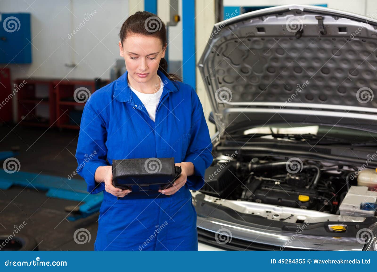 Mechanic Working with Open Hood Stock Image - Image of service ...