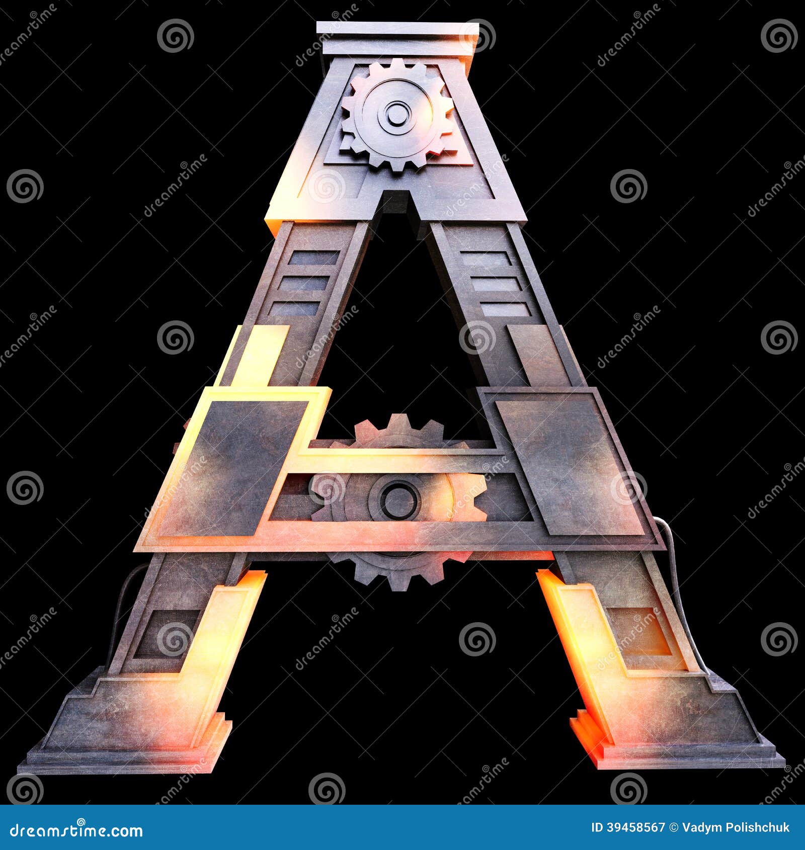 Mechanical Alphabet Made from Iron. Stock Illustration - Illustration ...