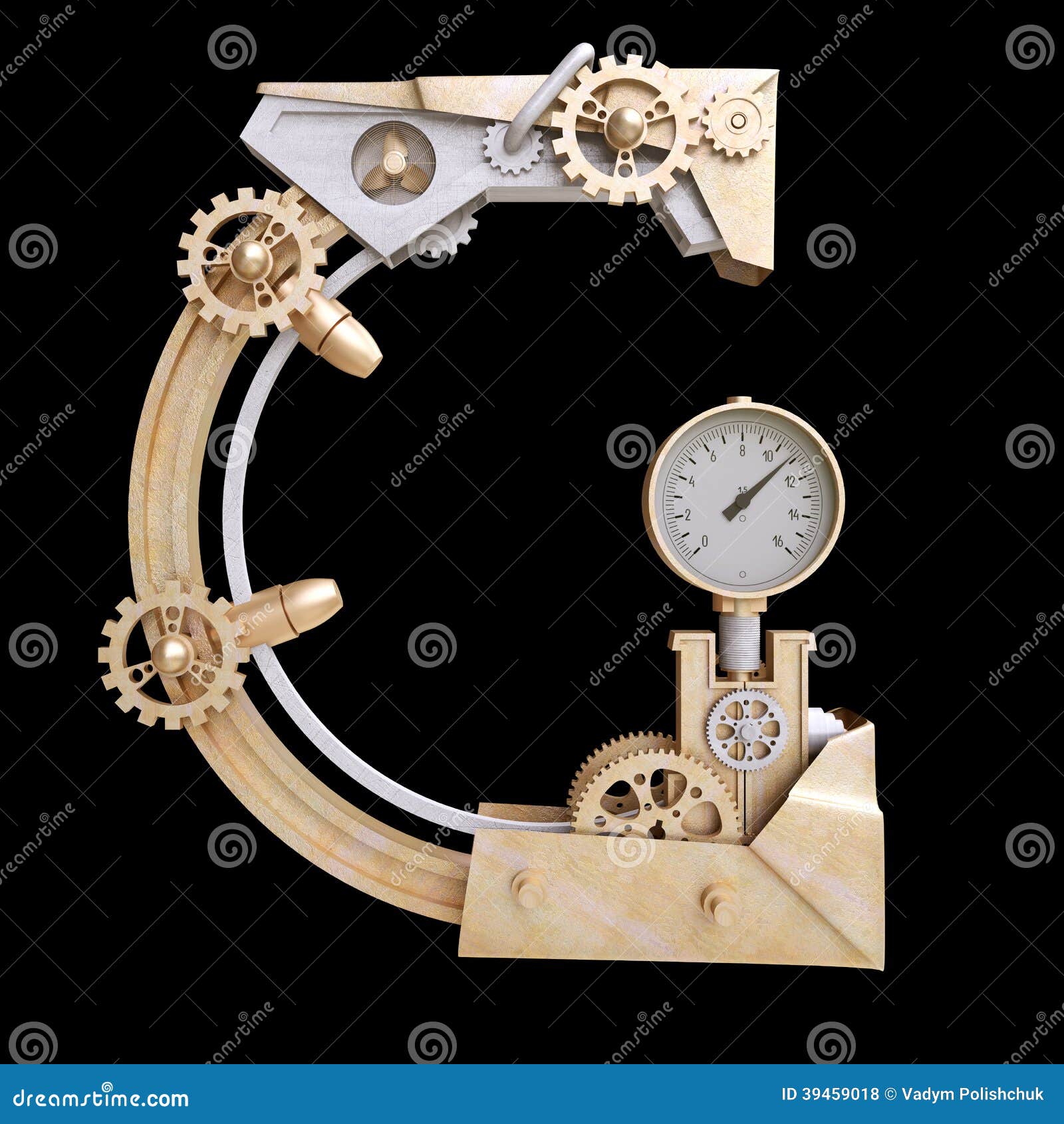 Mechanical Alphabet Made From Rivet Metal With Gears On Black ...