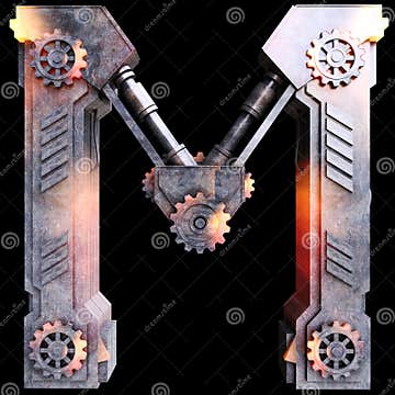Mechanical Alphabet Made from Iron. Stock Illustration - Illustration ...