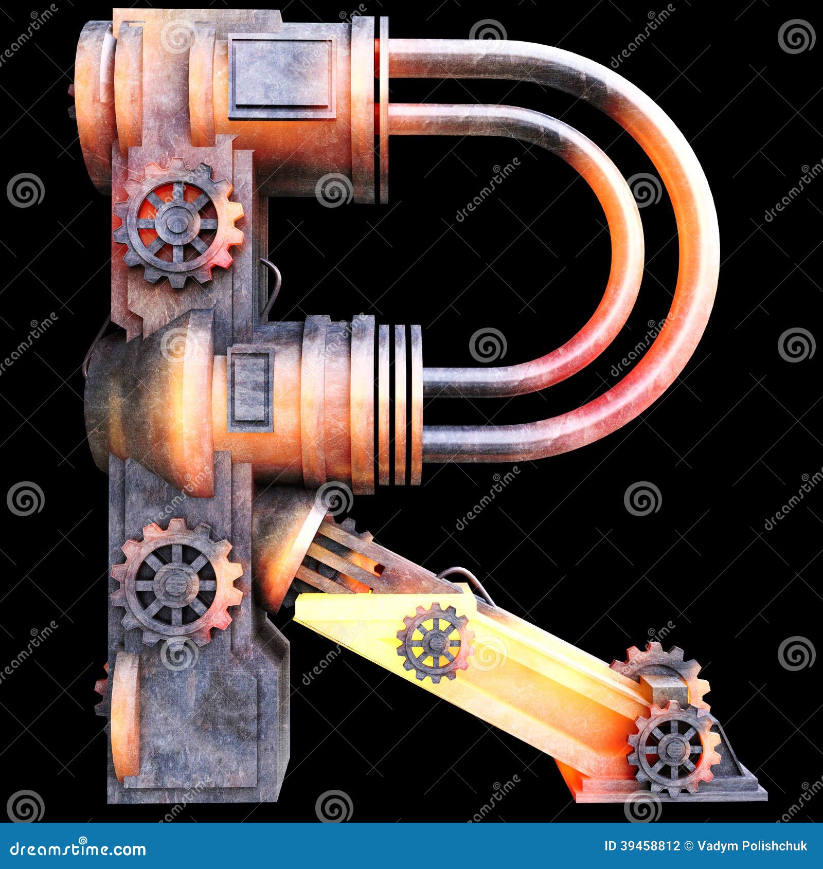 Mechanical Alphabet Made from Iron. Stock Illustration - Illustration ...