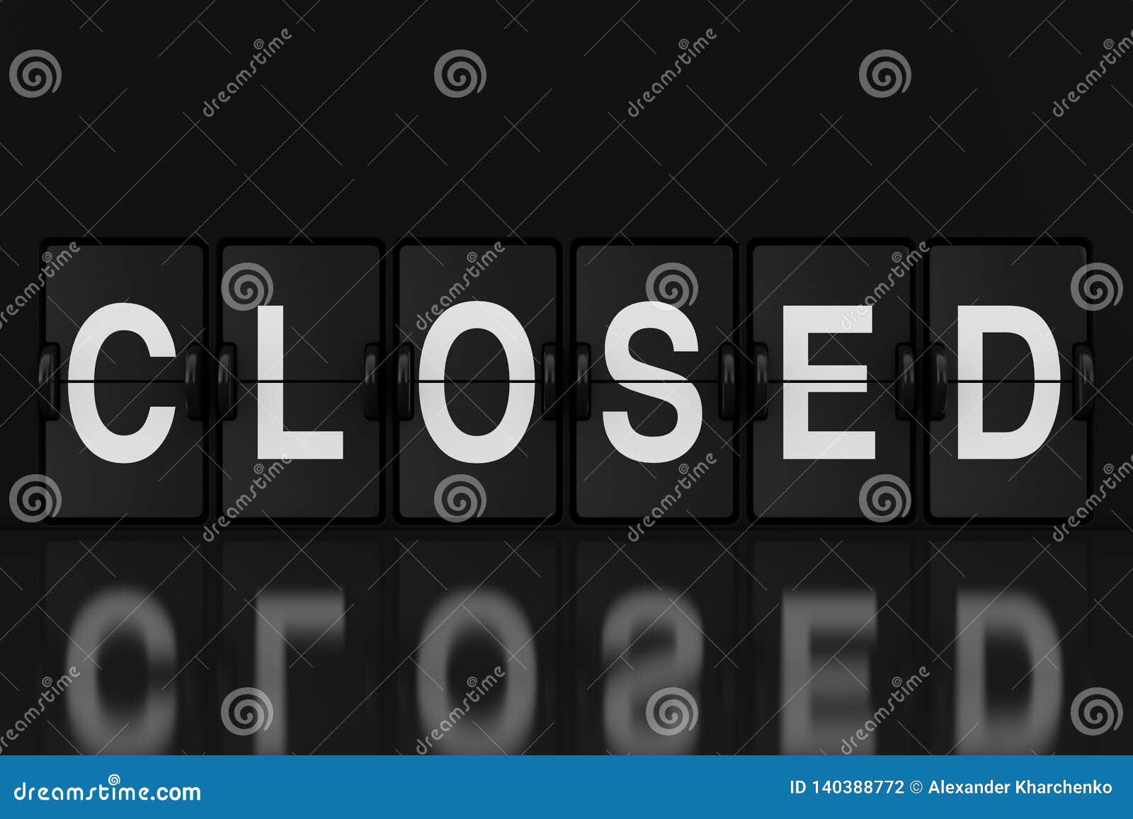 Mechanical Analog Flip Clock Board with Closed Sign. 3d Rendering Stock ...