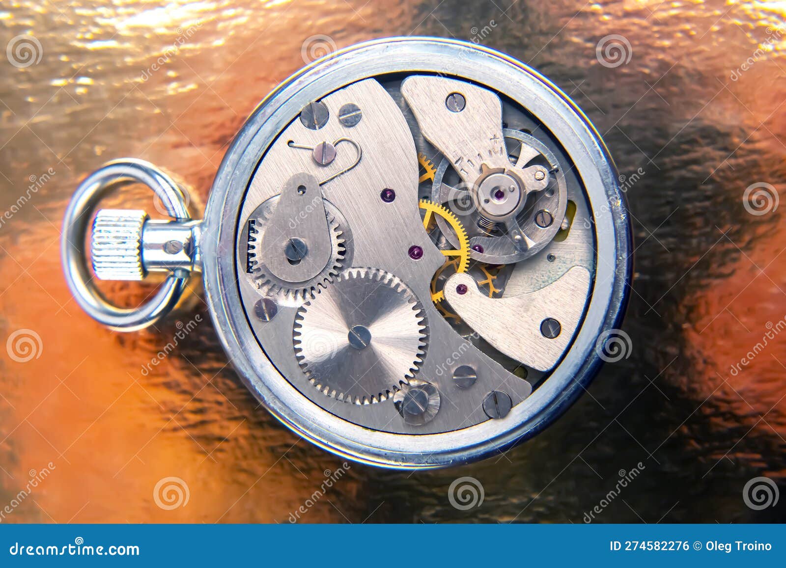 Mechanical Analog Stopwatch on a Colored Background. Time Part ...