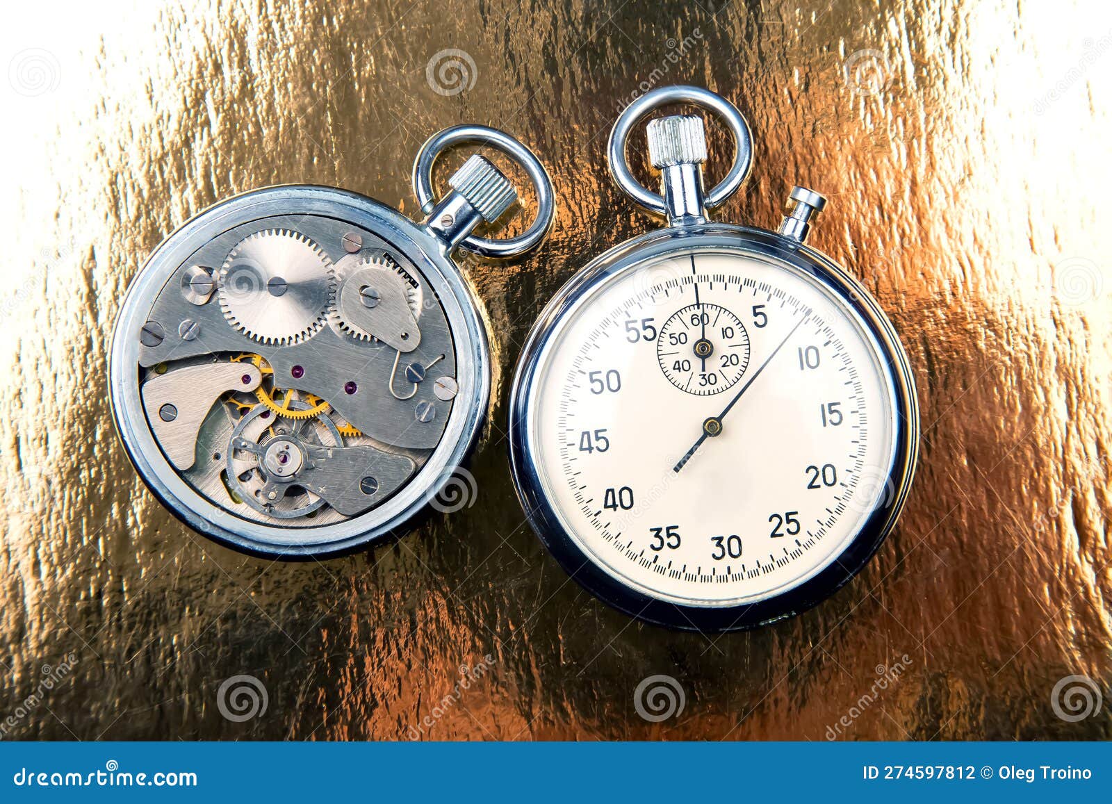 Mechanical Analog Stopwatch on a Colored Background. Time Part ...