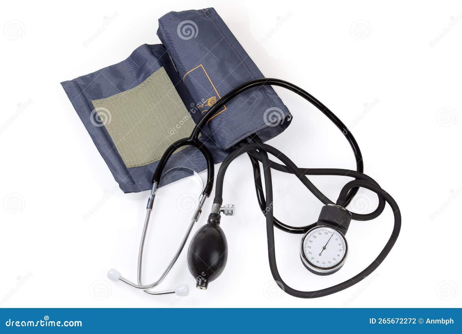 Mechanical Aneroid Sphygmomanometer with Stethoscope on a White ...