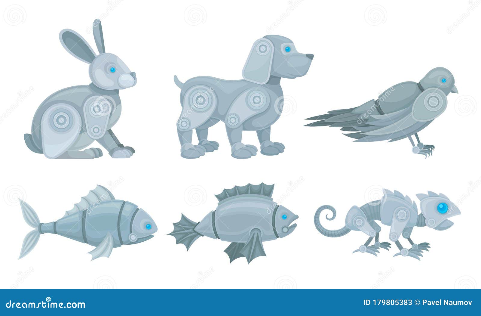 Mechanical Animals Assembled from Metal Parts Vector Set Stock Vector ...