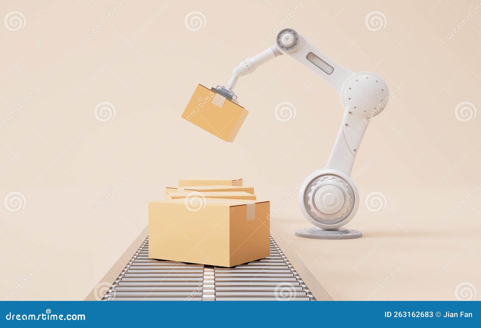 Mechanical Arm and Cardboard Box, 3d Rendering Stock Illustration ...